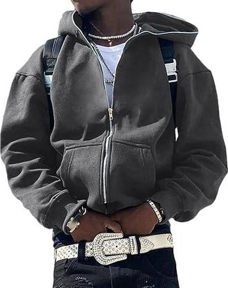 ORANDESIGNE Sweat à Capuche Homme Sweat-Shirt avec Fermeture Éclair Ample Imprimé Lettres Manche Longue Hip Hop Streetwear Zippée Veste à Capuche E-Girl Années 90