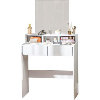 HOMCOM Coiffeuse avec miroir - HOMCOM - avec 2 tiroirs et 3 compartiments - style moderne, pour chambre - 75 x 38 x 135 cm - blanc