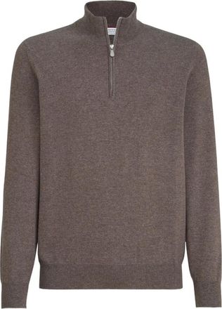 Brunello Cucinelli Homme, Pulls, Brun, Taille: 2XL Pull en cachemire avec demi-fermeture &eacute;clair