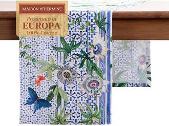 Maison d'Hermine Passiflora - Chemin de table - 100 % coton - Pour f&ecirc;te, d&icirc;ner, vacances - Cuisine - Printemps/&eacute;t&eacute; - 50 x 150 cm