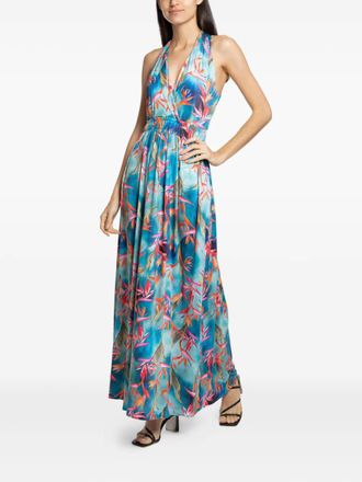 Lygia & Nanny robe mi-longue fleurie à dos nu - Bleu