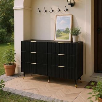 Furniture R Schwarzer Garderobenschrank, Moderne Designstil, robuster Aufbau, 6 Schubladen, platzsparend, vielseitige Lagerlösung für Diele & Flur