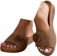 Generic Sandales larges pour femme, sandales et claquettes compens&eacute;es, chaussures d&eacute;t&eacute; &agrave; enfiler avec accents m&eacute;talliques, confortables et habill&eacute;es pour la m