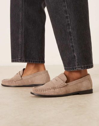 Asos Mayfair - Mocassins fronc&eacute;s en daim de qualit&eacute; sup&eacute;rieure - Sable-Neutre