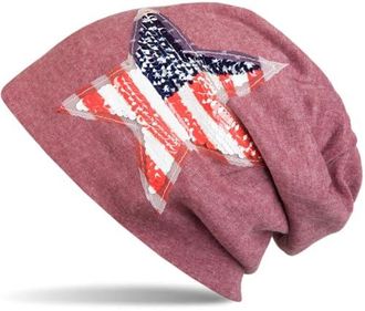 styleBREAKER Bonnet avec Demande Paillettes Star USA, Stars and Stripes, Unisexe 04024033, Couleur:Bordeaux