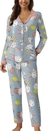 Generic Ensemble de pyjama en coton pour femme, ensemble de pyjama mignon pour femme, v&ecirc;tements de nuit chauds en coton bross&eacute;, chemisier &agrave; manches longues et