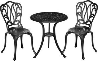 OUTSUNNY Salon de Jardin Exterieur, Ensemble Table Ronde et chaises Structure en Aluminium, Table de bistrot avec Trou pour Parasol mobilier de Jardin Cours te