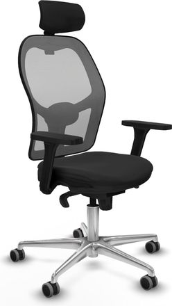 Piqueras y Crespo Stuhl aus schwarzem Netzgewebe mit 3D-Armen, h&ouml;henverstellbarer Lendenwirbelst&uuml;tze und h&ouml;henverstellbarem Kopfteil, Grau/Schwarz