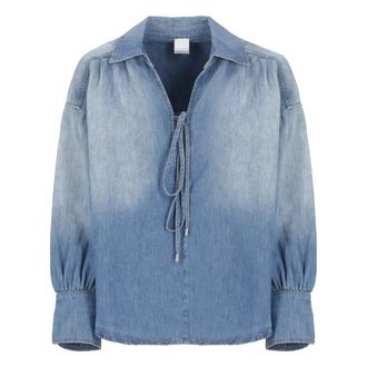 Pinko Blaue Denim-Bluse mit V-Ausschnitt - - Blouses & Shirts - Damen - Blau - S