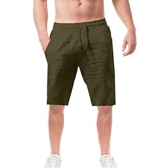 Generic Short ample en coton et lin pour homme - Short d&eacute;t&eacute; d&eacute;contract&eacute; et tendance - Patchwork uni - En coton et ample - Coupe droite, Vert, XXL