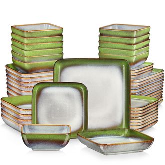 VANCASSO Tafelservice steinzeug, vancasso 48 teiliges STERN Kombiservice Set, quadratishes Geschirrset 4-12 Personen, Beinhaltet M&uuml;slischalen, Suppenteller, De