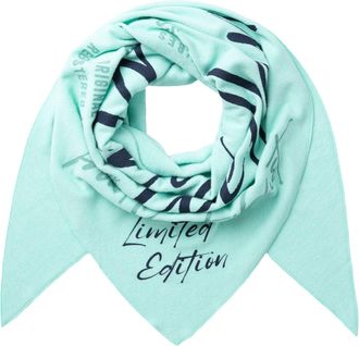 soccx Dreieckstuch aus Flauschstrick mit Wording Prints new aqua