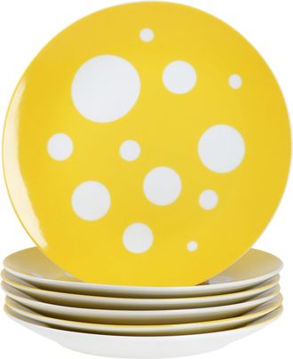 MamboCat Pula gelb 6er Set Kuchenteller I weißes Porzellan-Frühstücksteller mit Punkten für 6 Personen I kleine Teller für Salat, Dessert, Fingerfood & Co