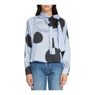 Silvian Heach Femme, Blouses et Chemises, Bleu, Taille: 36 FR Chemisier Bleu à Pois Oversize