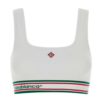 Casablanca Femme, Tops, Blanc, Taille: 42/44 FR Crop Top Stretch en M&eacute;lange de Nylon