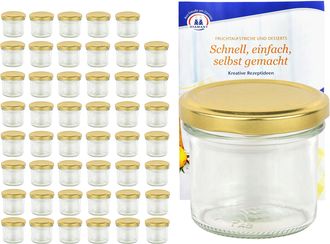 MamboCat 48er Set Sturzgläser 125 ml mit goldenem Deckel to 66 inkl. Diamant Gelierzauber Rezeptheft Marmeladengläser Einmachgläser Einweckgläser
