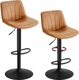 Vasagle Barhocker 2er Set, Barstuhl mit R&uuml;ckenlehne, K&uuml;chenhocker, h&ouml;henverstellbar, um 360&deg; drehbar, Fu&szlig;st&uuml;tze aus Metall, f&uuml;r Esszimmer, K&uuml;che, PU-Bezug, ka