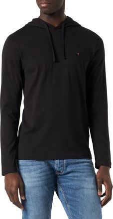 Tommy Hilfiger Herren Langarmshirt mit Kapuze, Schwarz (Black), S
