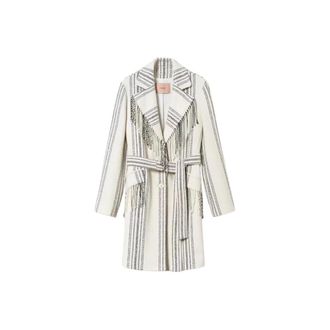 Twinset Jacquard Wollmantel - - Coats - Damen - Wei&szlig; - S