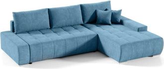 Fun Möbel Ecksofa Sofa mit Schlaffunktion VOGAR Stoff Aston Lichtblau Ottomane Rechts
