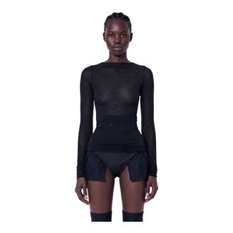 Rick Owens Tee Manches Longues en Laine et Soie - Femme - Tops - Noir - Taille: 38 FR