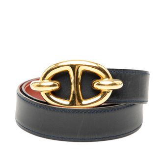 Herm&egrave;s Brown/Tan Box Calf Chaine d Ancre Reversible Belt 65