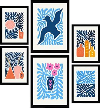 Nacnic Lot de 6 affiches Minimalisme aux couleurs vives. Feuilles bleues. Impressions de paysage et de nature pour la d&eacute;coration int&eacute;rieure et la d&eacute;coration.
