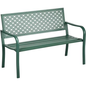 OUTSUNNY Banc de jardin 2 places style graphique romantique 127 x 63 x 83 cm acier thermolaqu&eacute; anticorrosion vert