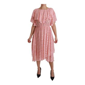 Dolce & Gabbana Rosa Polka Dot Plissiertes Midi-Kleid - - Dresses - Damen - Rosa - S