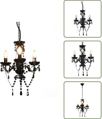 vidaXL Vidaxl - Lustre avec perles Noir Rond 3 x E14 - Lustres - Luminaires Int&eacute;rieurs - Lampes Suspendues - D&eacute;coration Int&eacute;rieure - Style Moderne