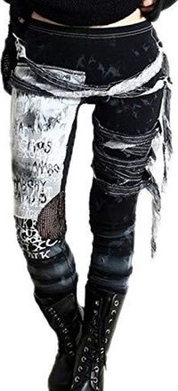 Keephen Pantalon Cool Ultra fronc&eacute; pour Femme Pantalon Gothique Leggings en Maille Punk en d&eacute;tresse Rocker