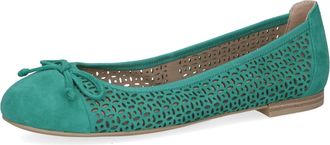 Caprice Damen Ballerinas aus Leder mit Lochmuster, Türkis (Emerald Suede), 41 EU