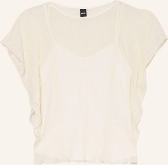 HUGO BOSS Blusenshirt Bacope Mit Volants beige