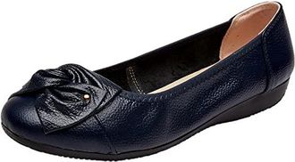 Rismart Femme Cuir Ballerines Enfiler Ballerine Pompe Travailler Chaussure avec Arc Bleu Marine,41