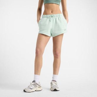 New Balance Femme Linear Fleece Short en Vert, Coton, Taille XL