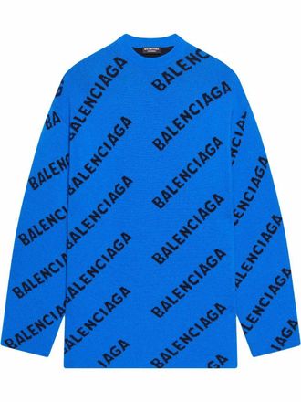 Balenciaga pull Allover Logo - Bleu