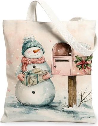 Generic Sacs fourre-tout en toile avec motif bonhomme de neige - R&eacute;utilisables - L&eacute;gers et lavables - Pour le shopping, les voyages, la plage, le pique-nique 