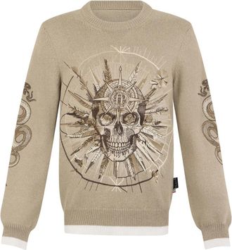 Philipp Plein Homme, Pulls, Beige, Taille: XL Pull ras du cou Tattoo