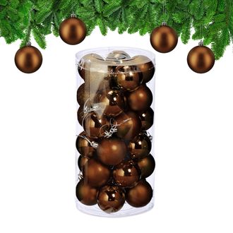 Relaxdays Weihnachtskugeln im 30er Set, Kunststoff, D: 6 cm, runde Weihnachtsbaumdeko, Baumschmuck bruchsicher, braun
