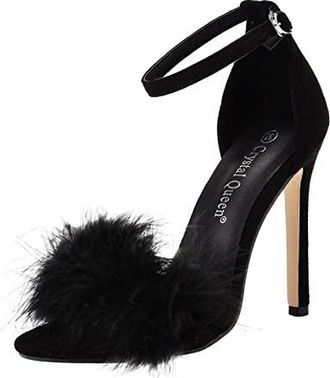 Generic Sandales &agrave; bout ouvert pour femme - Chaussures &agrave; talons hauts - Sexy - Boucle - Bottes - Cuisse - Talon &eacute;pais, Noir, 38 EU