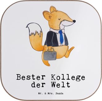 Mr. & Mrs. Panda Design Untersetzer Fuchs Bester Kollege der Welt - Geschenk, Tischuntersetzer, Coaster, Gl&auml;ser, Mitarbeiter, Abschiedsgeschenk, f&uuml;r, gl&auml;seruntersetzer