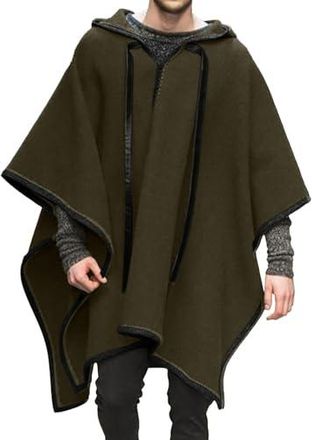 Generic Poncho à capuche surdimensionné à manches chauve-souris pour homme, manteau à capuche vintage, cape noire avec capuche, couverture pour adulte, vert m