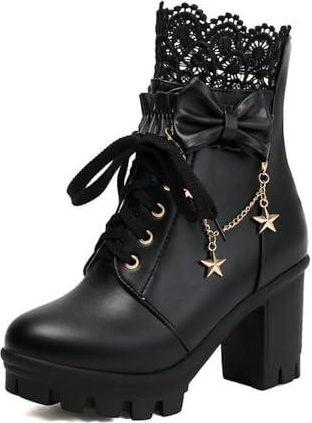 Generic Bottines de combat &agrave; plateforme et bout rond pour femme avec fermeture &eacute;clair &agrave; larri&egrave;re, Noir, 38.5 EU