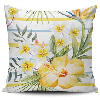 Generic Aquarell-Tropenblume, Gelb, Hibiskus Mit Blauem Streifen Couchkissen Dekorative Kissenbezug Atmungsaktiv Zierkissenbezug Für Bett Balkon Sofa 45X45Cm