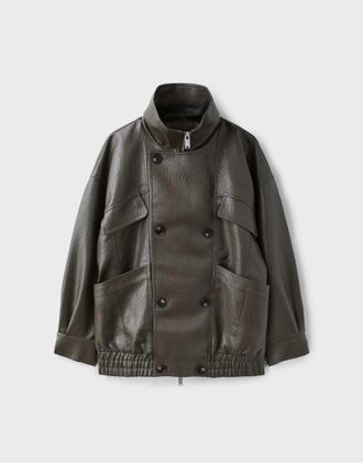 Stradivarius veste oversize effet cuir kaki-Vert