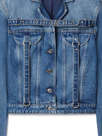 Off-white Cropped Denim with Belt Jacket - Blue