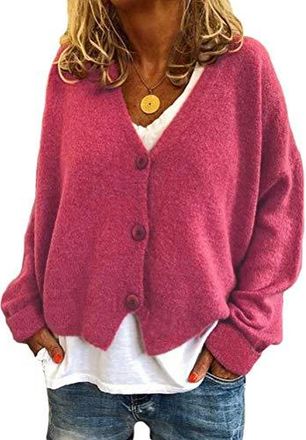 Onsoyours Veste Gilet Blazer Manteau Hiver Femme Bouton De Mode &Agrave; Carreaux Vintage Hiver Chaud Manches Longues en Laine B Rose L