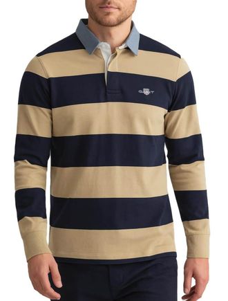 GANT Herren REG Chambray Stripe Heavy Rugger Polohemd, Beige, M