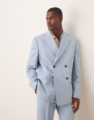 Asos Veste de costume d&eacute;contract&eacute; &agrave; double boutonnage - Bleu