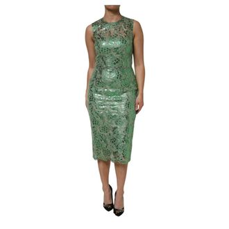 Dolce & Gabbana Femme, Robes, Vert, Taille: 38 FR Robe Midi en Dentelle Florale Verte